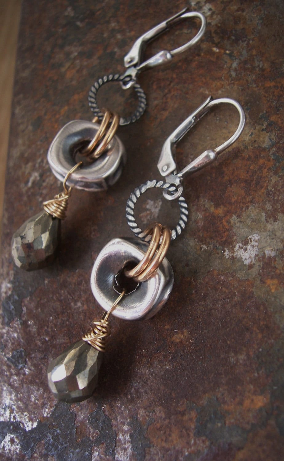 Nuts and Bolts Industrial Earrings Mixed Metals and Pyrite | Etsy