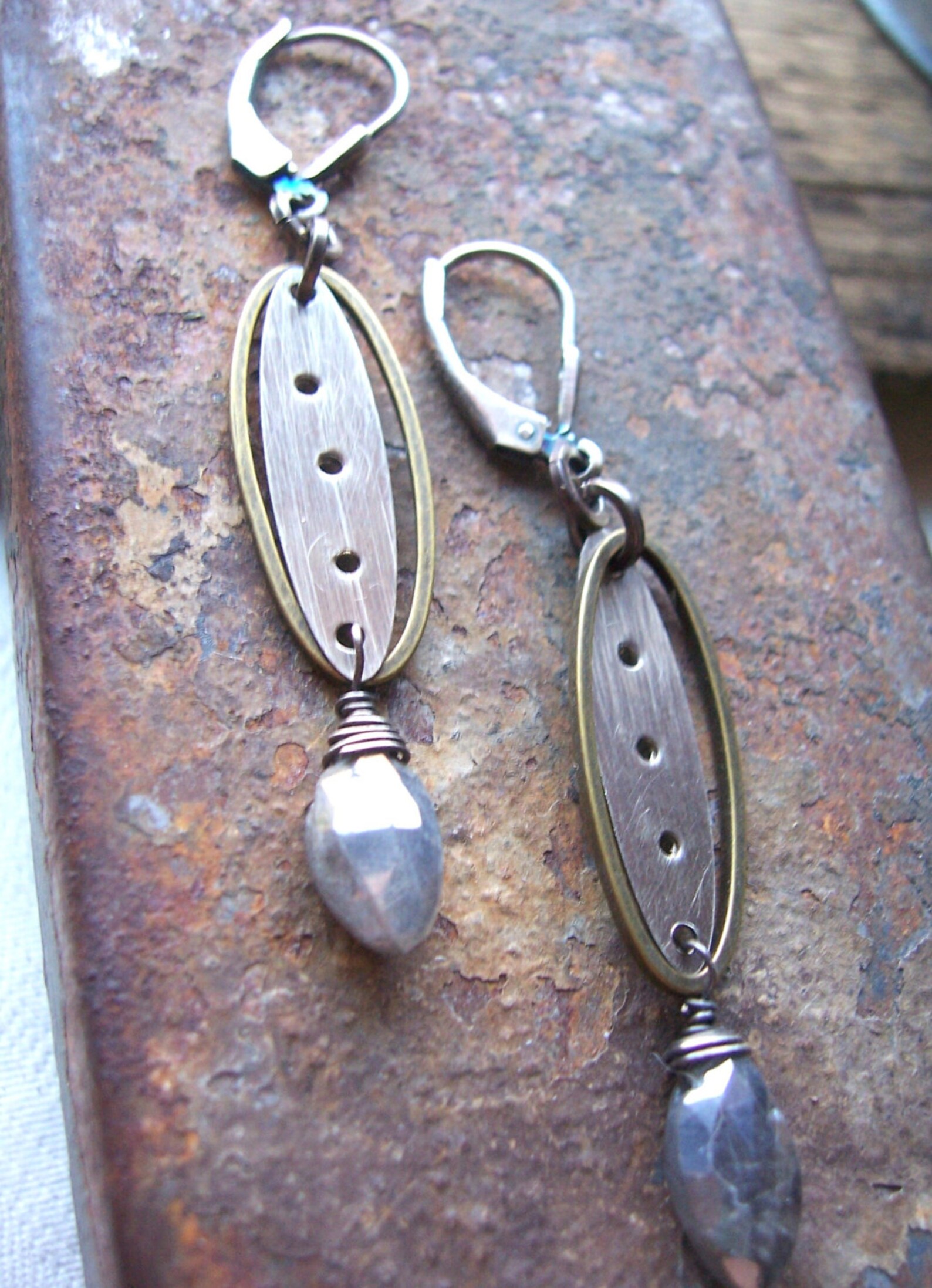 Mixed Metal Mystic Labradorite Spike Earrings Modern Dangle - Etsy
