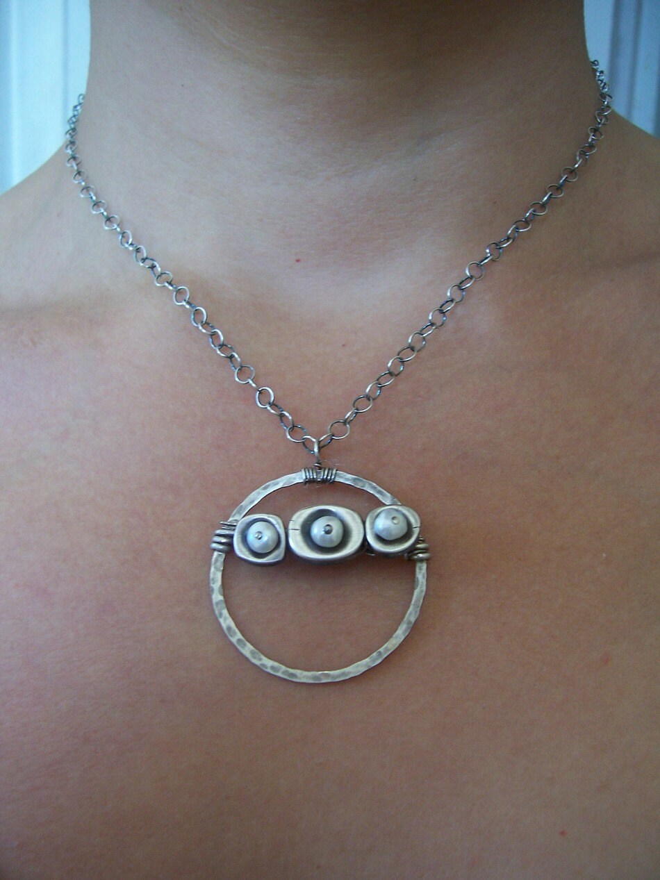Organic Sterling Silver Freshwater Pearl Necklace White Pearl Circle ...