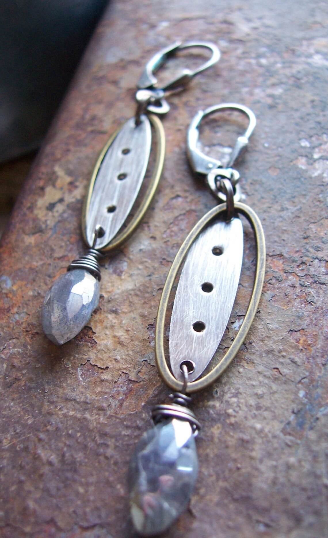 Mixed Metal Mystic Labradorite Spike Earrings Modern Dangle - Etsy