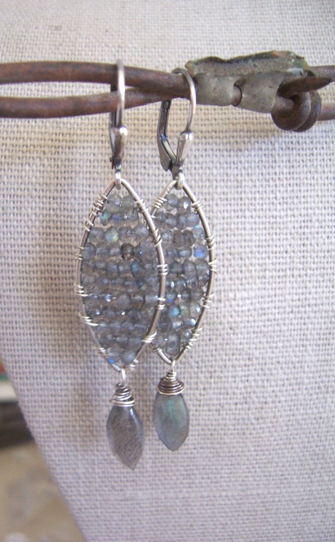 Sterling Silver Labradorite Drop Earrings // Stained Glass Earrings ...