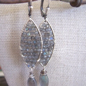 Sterling Silver Labradorite Drop Earrings // Stained Glass Earrings ...