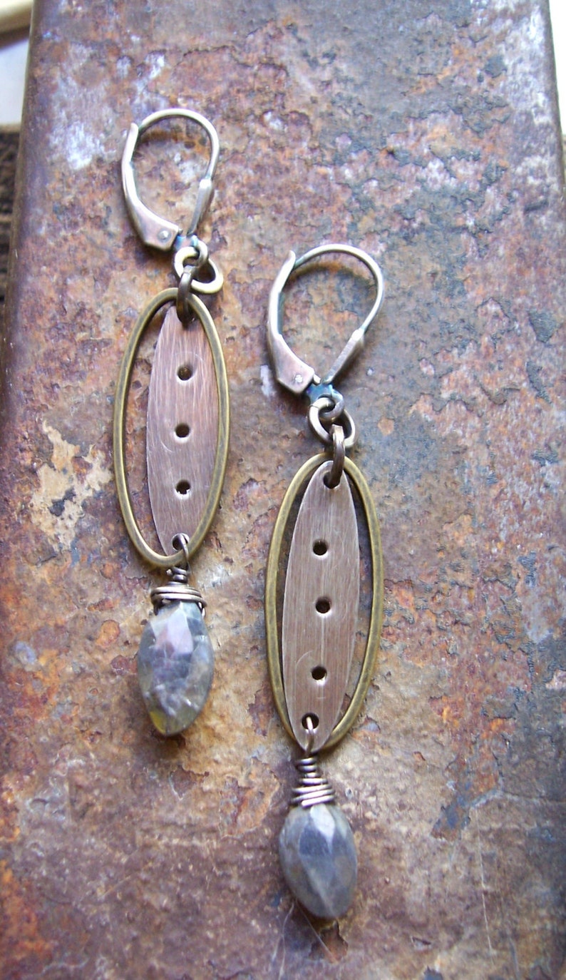 Mixed Metal Mystic Labradorite Spike Earrings Modern Dangle - Etsy