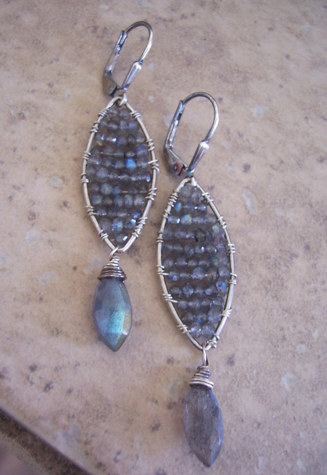 Sterling Silver Labradorite Drop Earrings // Stained Glass Earrings ...