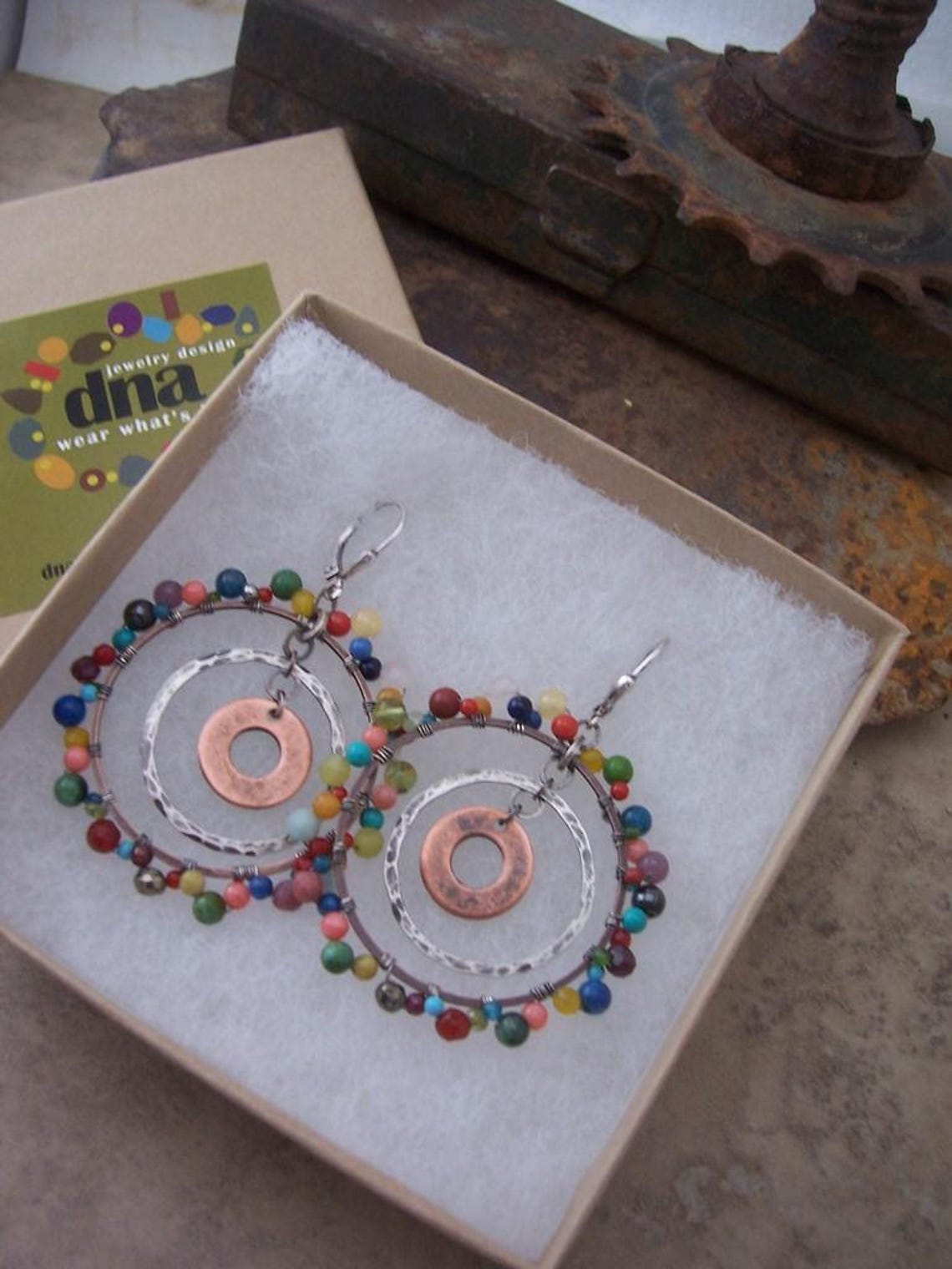Boho Gemstone Hoop Earrings Multi-colored Gemstones Hoop - Etsy