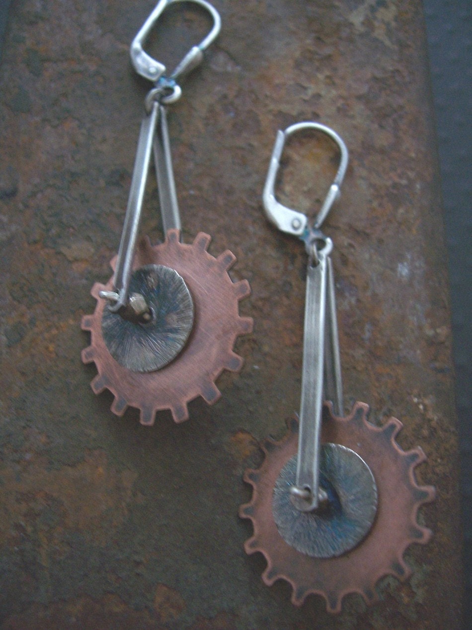 Mixed Metal Steampunk Gear Earrings Kinetic Jewelry - Etsy UK