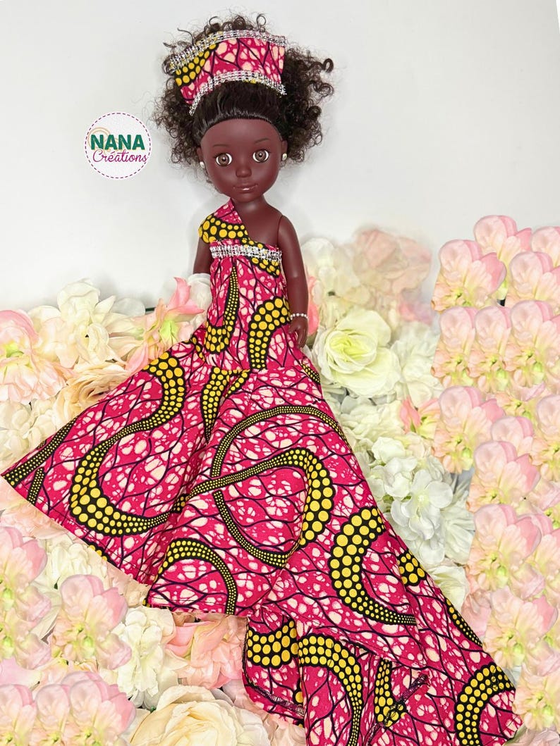 Poupée - Robe Fait Main - Wax Rose à Motif - Cadeau Gift - Etsy