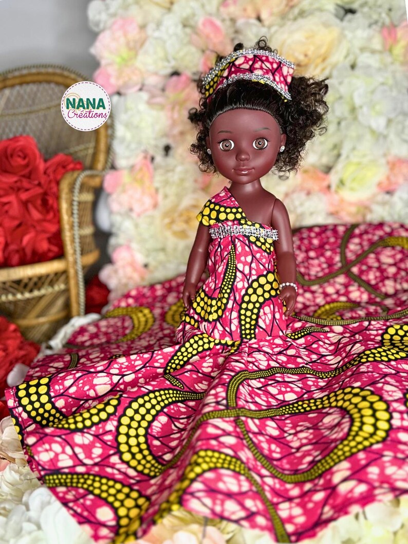 Poupée - Robe Fait Main - Wax Rose à Motif - Cadeau Gift - Etsy