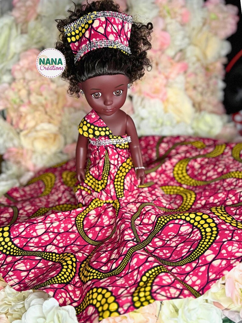 Poupée - Robe Fait Main - Wax Rose à Motif - Cadeau Gift - Etsy