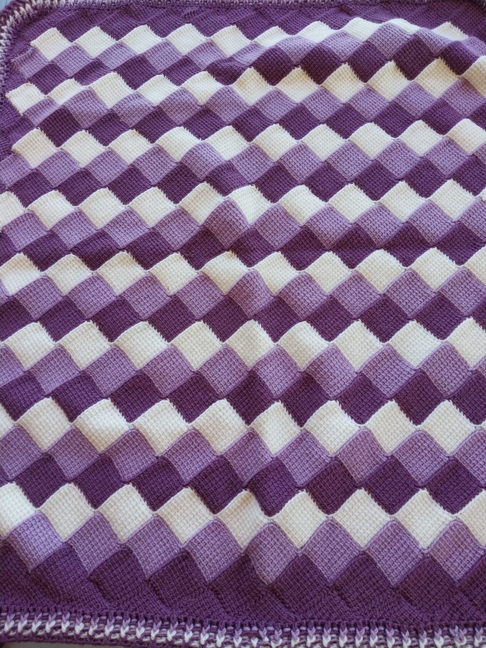 Customize Cozy Crocheted Checkered Baby Blanket Purple & White 3D ...