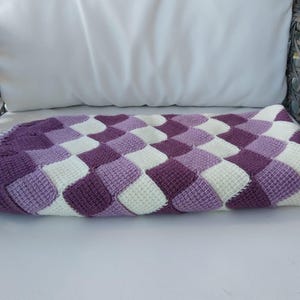 Customize Cozy Crocheted Checkered Baby Blanket Purple & White 3D ...