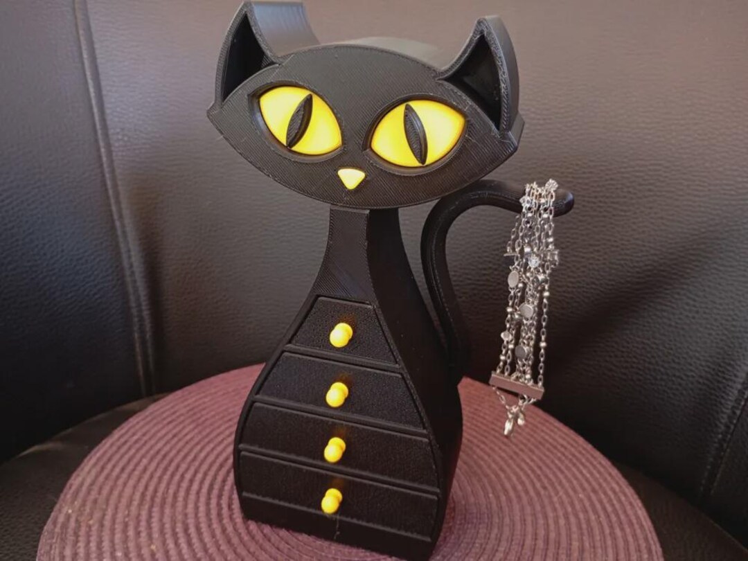 3D Printed Black Cat Jewelry Box: Kawaii Gothic Trinket Organizer - Etsy