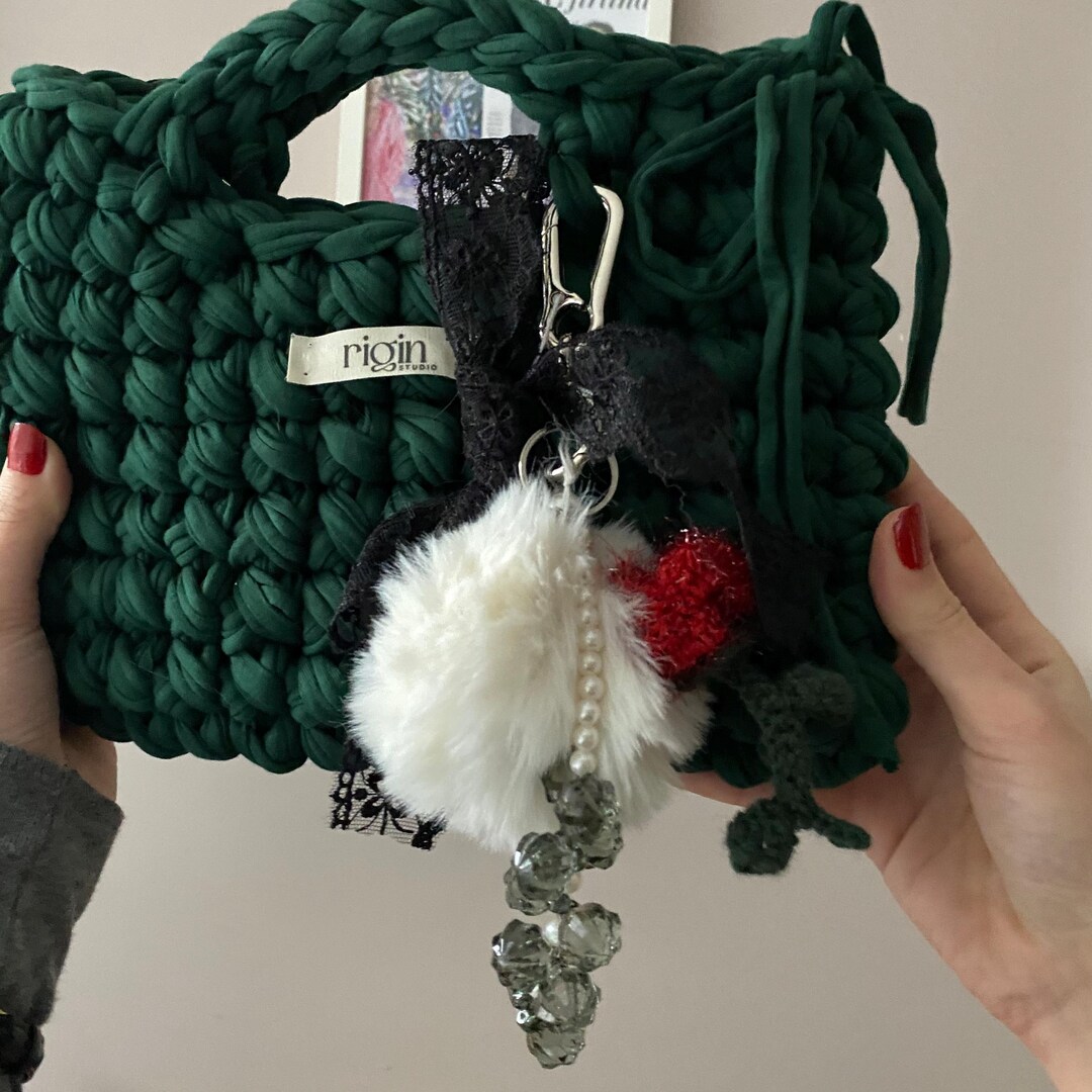 Coquette Handmade Lace Bow and Rose Keychain Set, Crochet Keychain Set ...