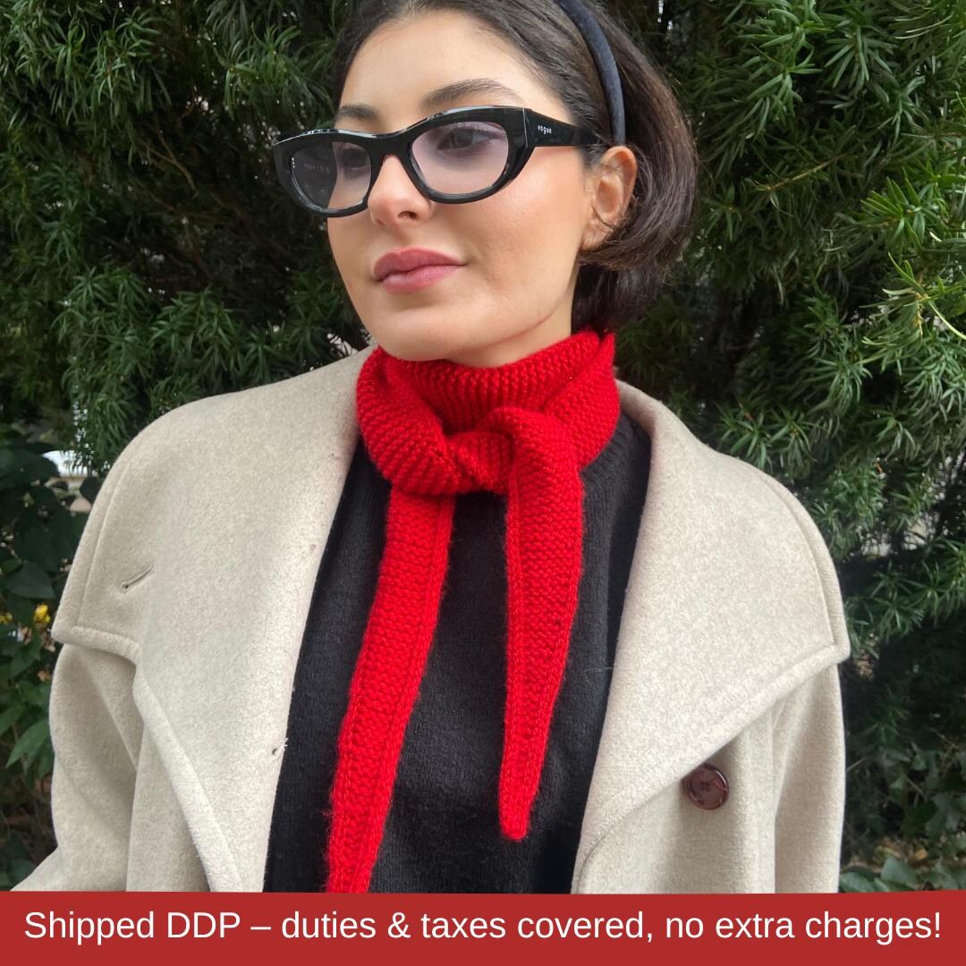 Red Wool Skinny Scarf: French Countryside Style Necktie - Etsy