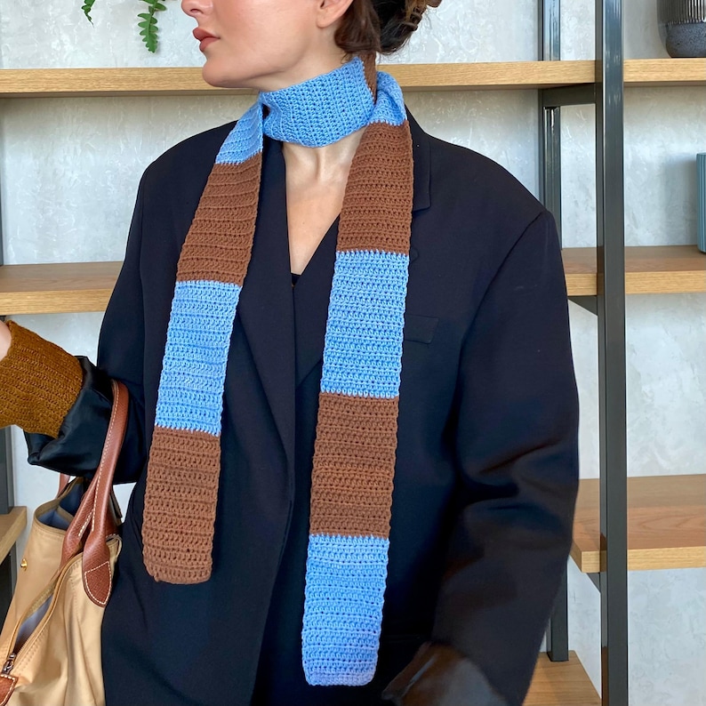Cotton Crochet Skinny Scarf: Striped Retro Indie Sleek Long, Crochet ...