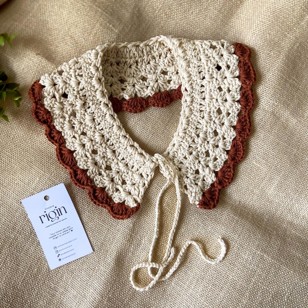 Handmade Crochet Collar: Vintage-inspired Granny Square Bib With Rust ...