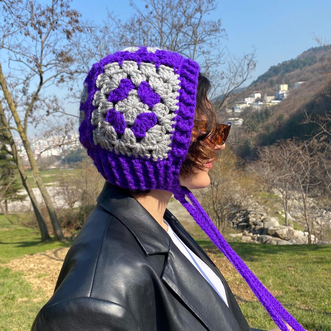 Granny Crochet Bonnet, 7 Different Colors Bonnet, Granny Square Bonnet ...