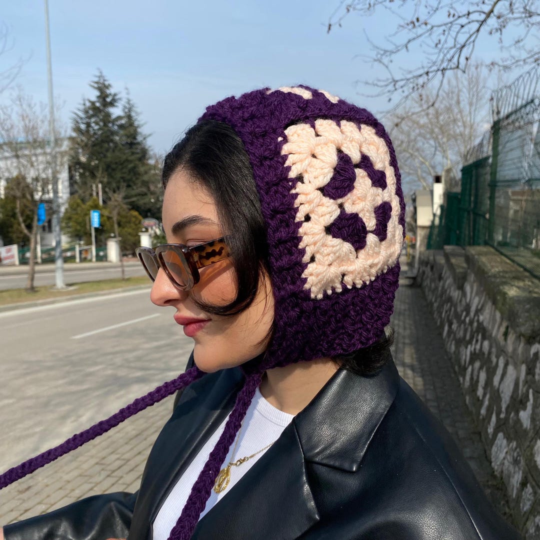 Granny Crochet Bonnet, 8 Different Colors Bonnet, Granny Square Bonnet ...