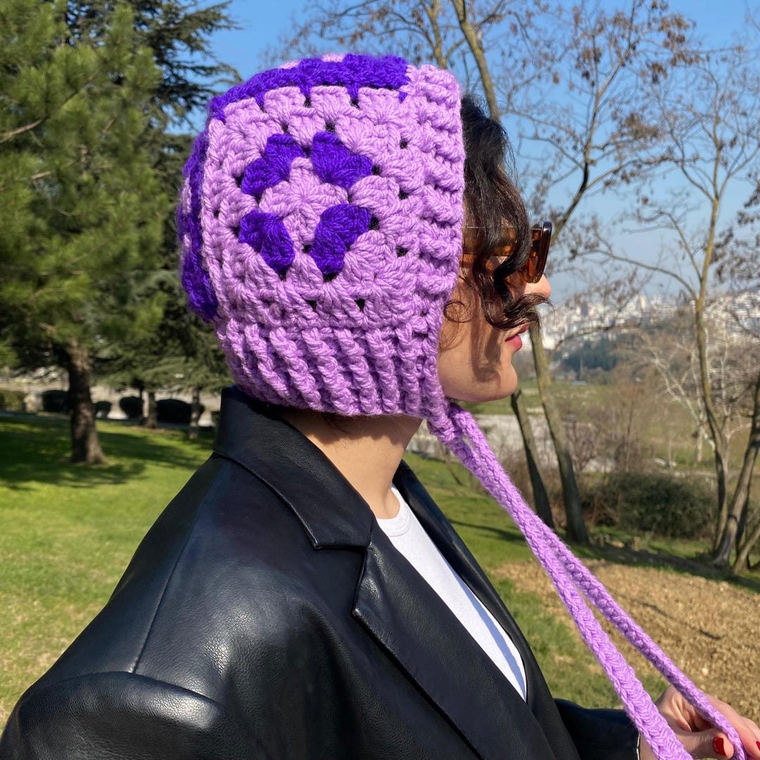 Granny Crochet Bonnet, 7 Different Colors Bonnet, Granny Square Bonnet ...