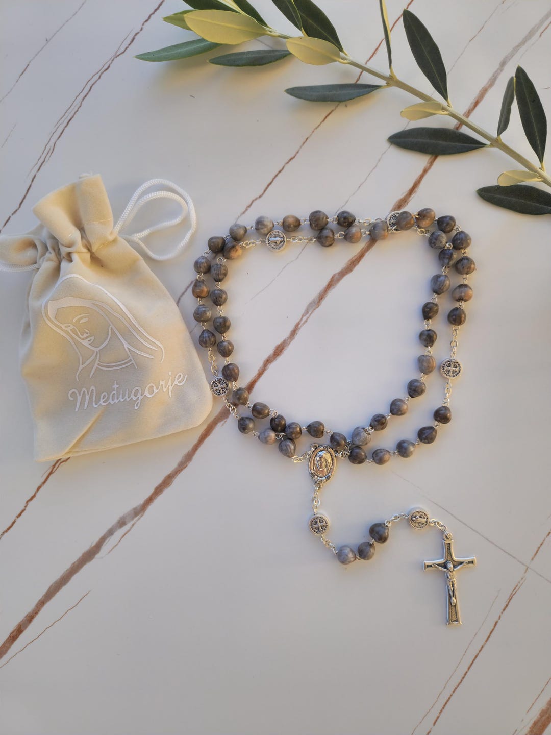 CHAPLET ROSARY CHAIN With Our Lady and Soil Medal Job's Tears Seeds ...