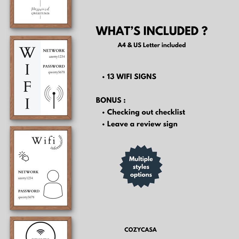 Airbnb Wifi Sign Template Bundle | Vacation Rental Printable (canva) - Etsy