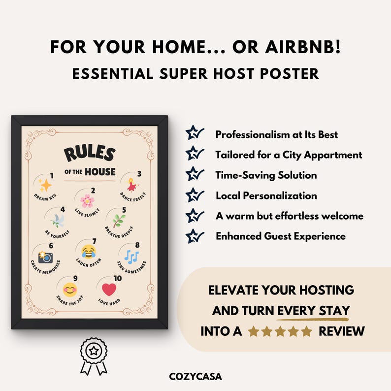 Airbnb House Rules Sign Template VRBO Signage Sign for Warm City Rental ...