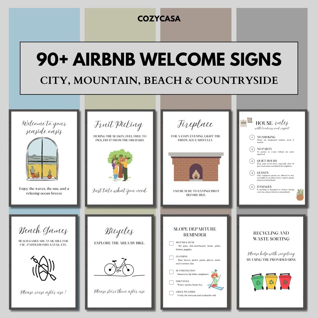 Airbnb Sign Bundle Template Cottage City Beach Chalet Rental Home Wifi ...