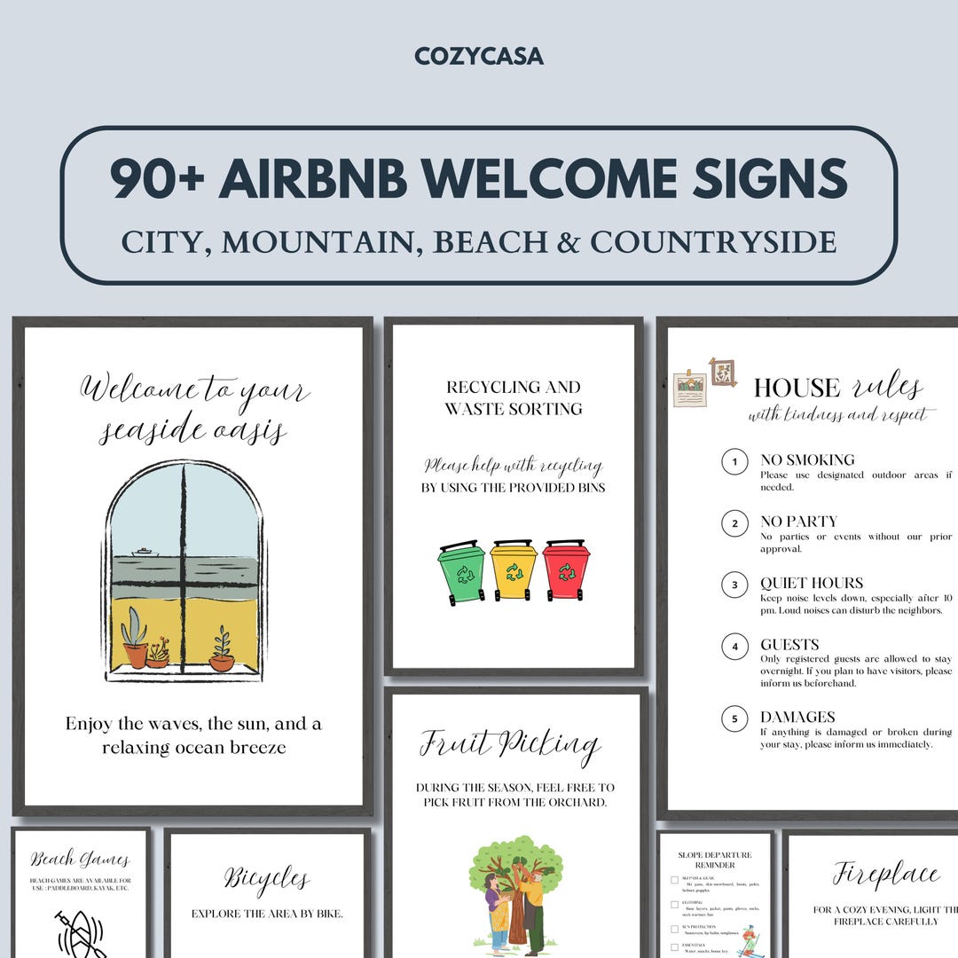 Airbnb Welcome Sign Bundle | 90+ House Rule Templates (canva) - Etsy