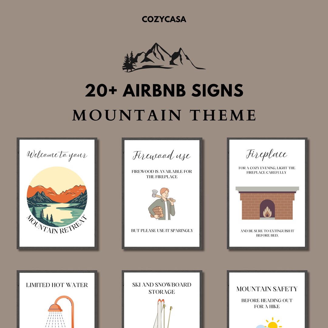 Airbnb Sign Template for Mountain Chalet Rental Winter Cottage Airbnb ...