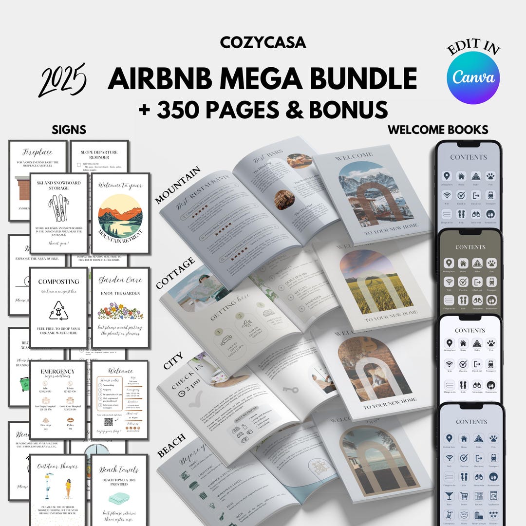 Editable Airbnb Host Bundle Template, Welcome Book & Signs (digital ...