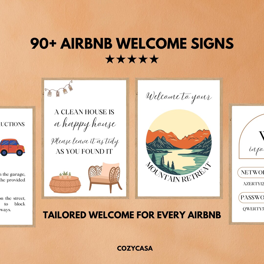 Airbnb Sign Bundle Template Cottage City Beach Chalet Rental Home Wifi ...
