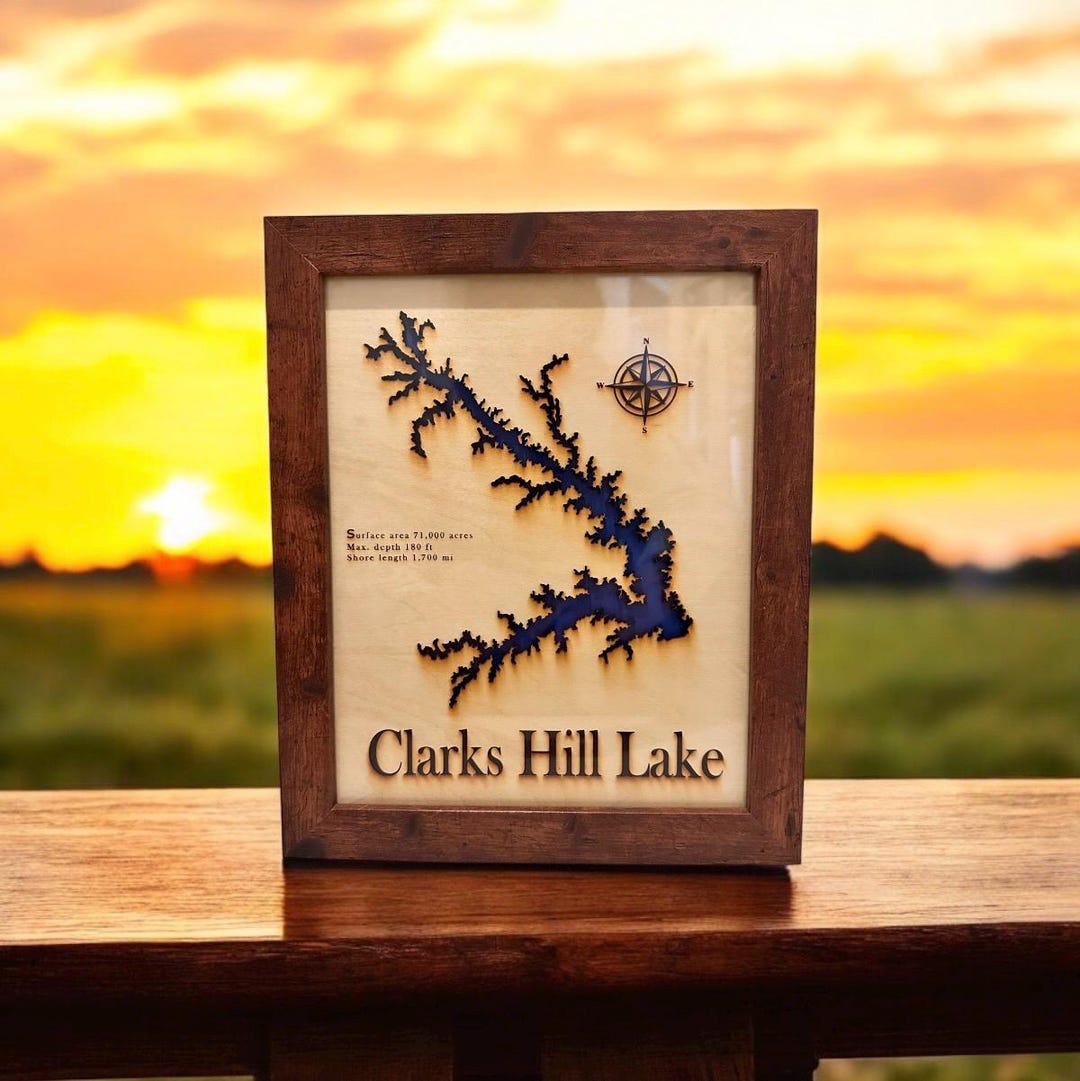 Clarks Hill Lake Map | Custom Laser Engraved Wooden Art | Custom Wood ...