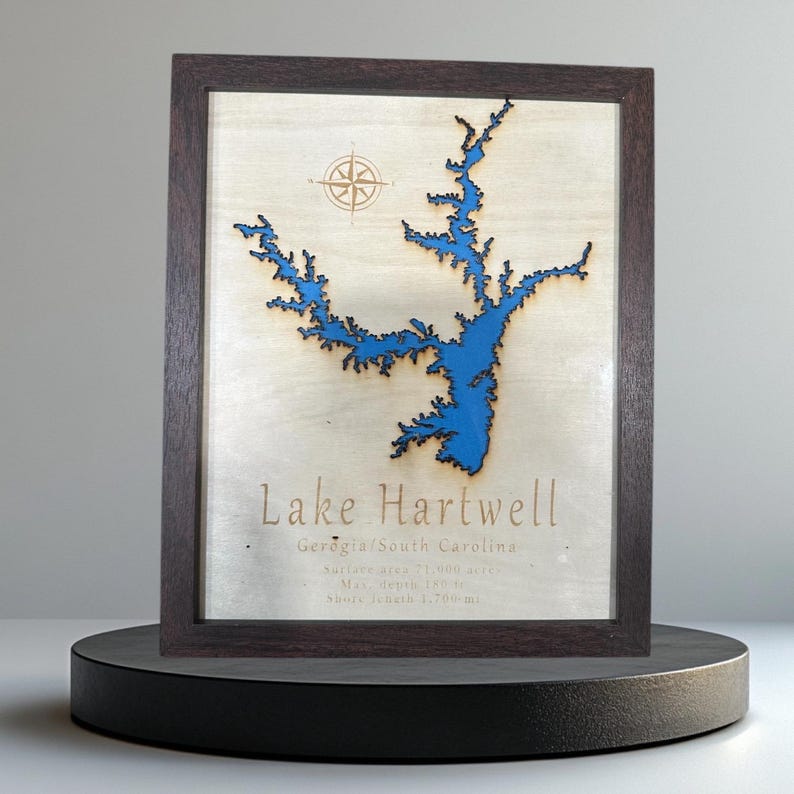 Lake Hartwell Wood Map | Custom Laser Engraved Wooden Art | Custom Wood ...