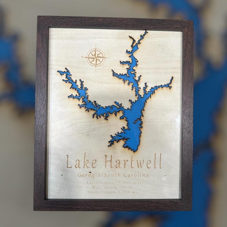 Lake Hartwell Wood Map | Custom Laser Engraved Wooden Art | Custom Wood ...