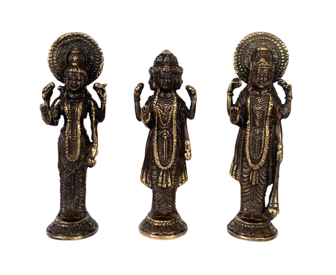 Small SET Lord Three Murti Statue, Bronze Statue, Three Murti Figurine ...