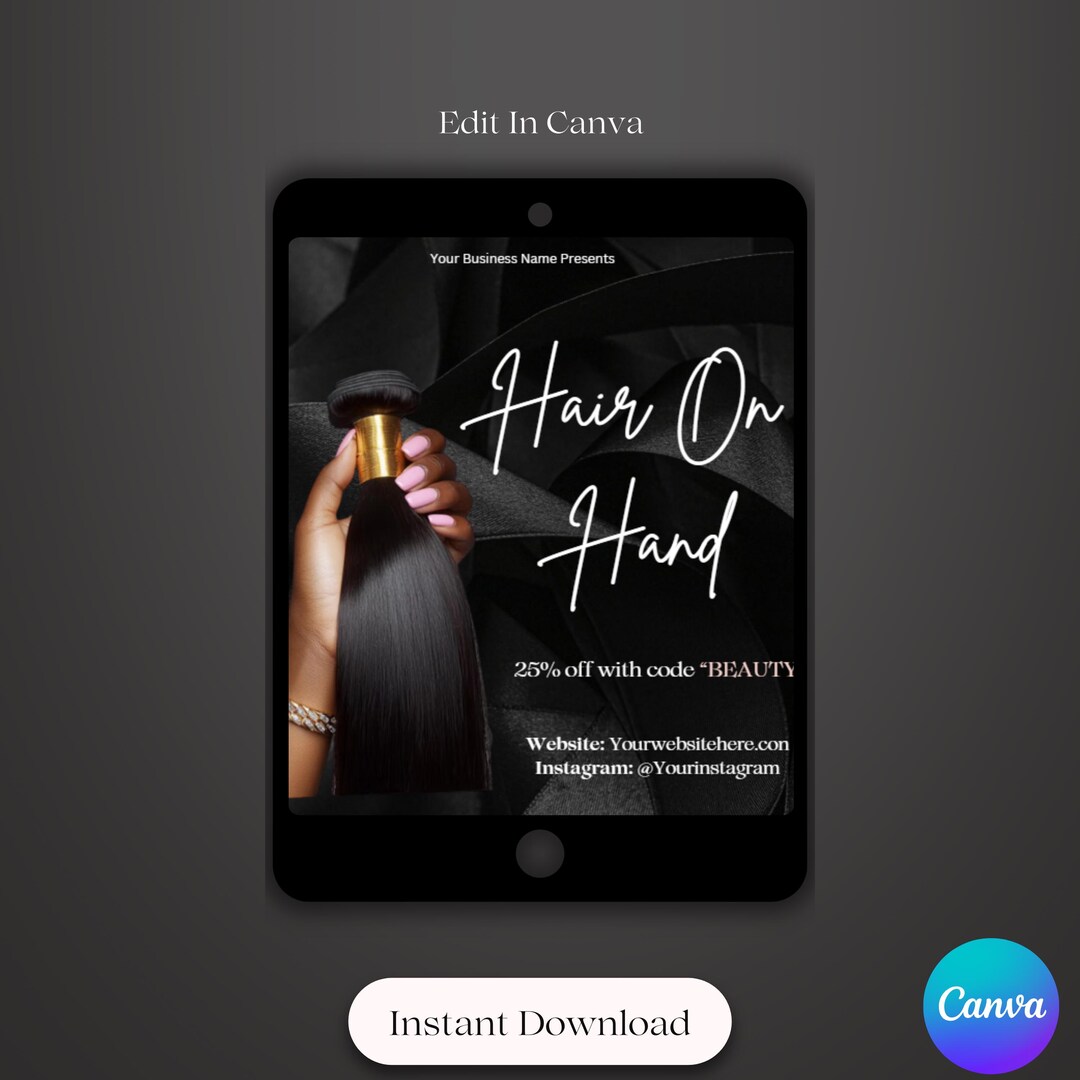 Editable Hair-on-hand Flyer | Hair Promotion Flyer | Canva Template ...