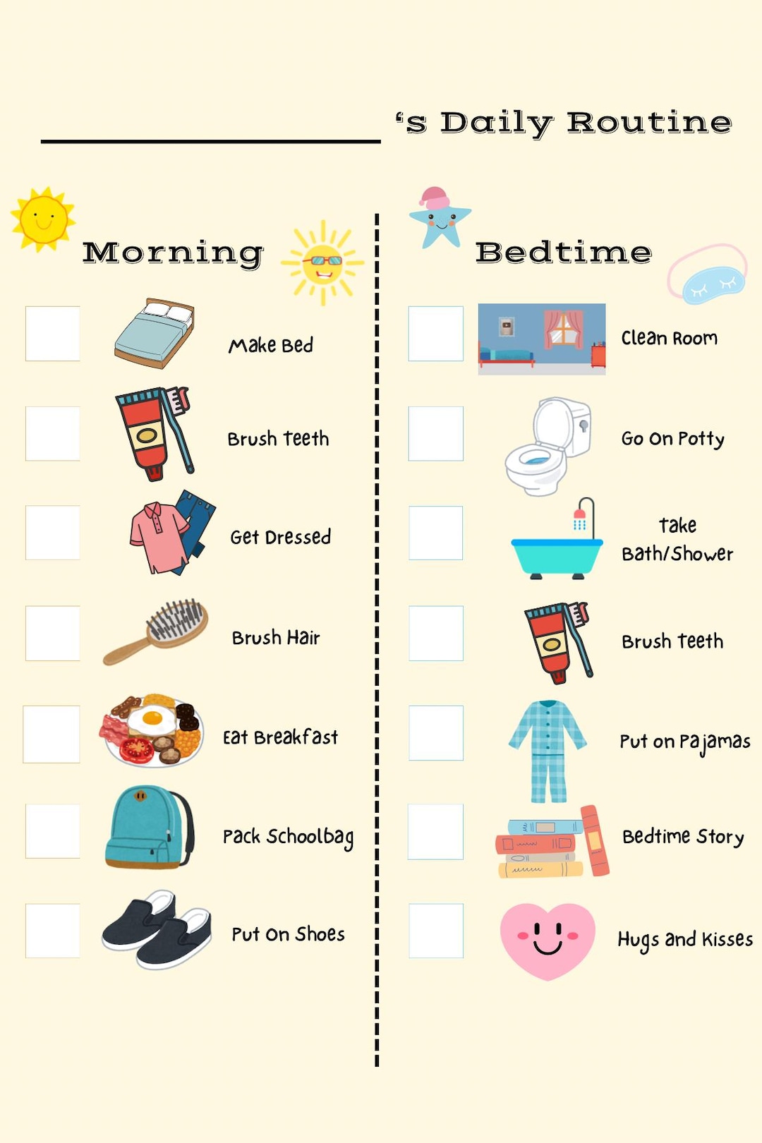 Children’s Morning & Bedtime Routine Checklist - Etsy