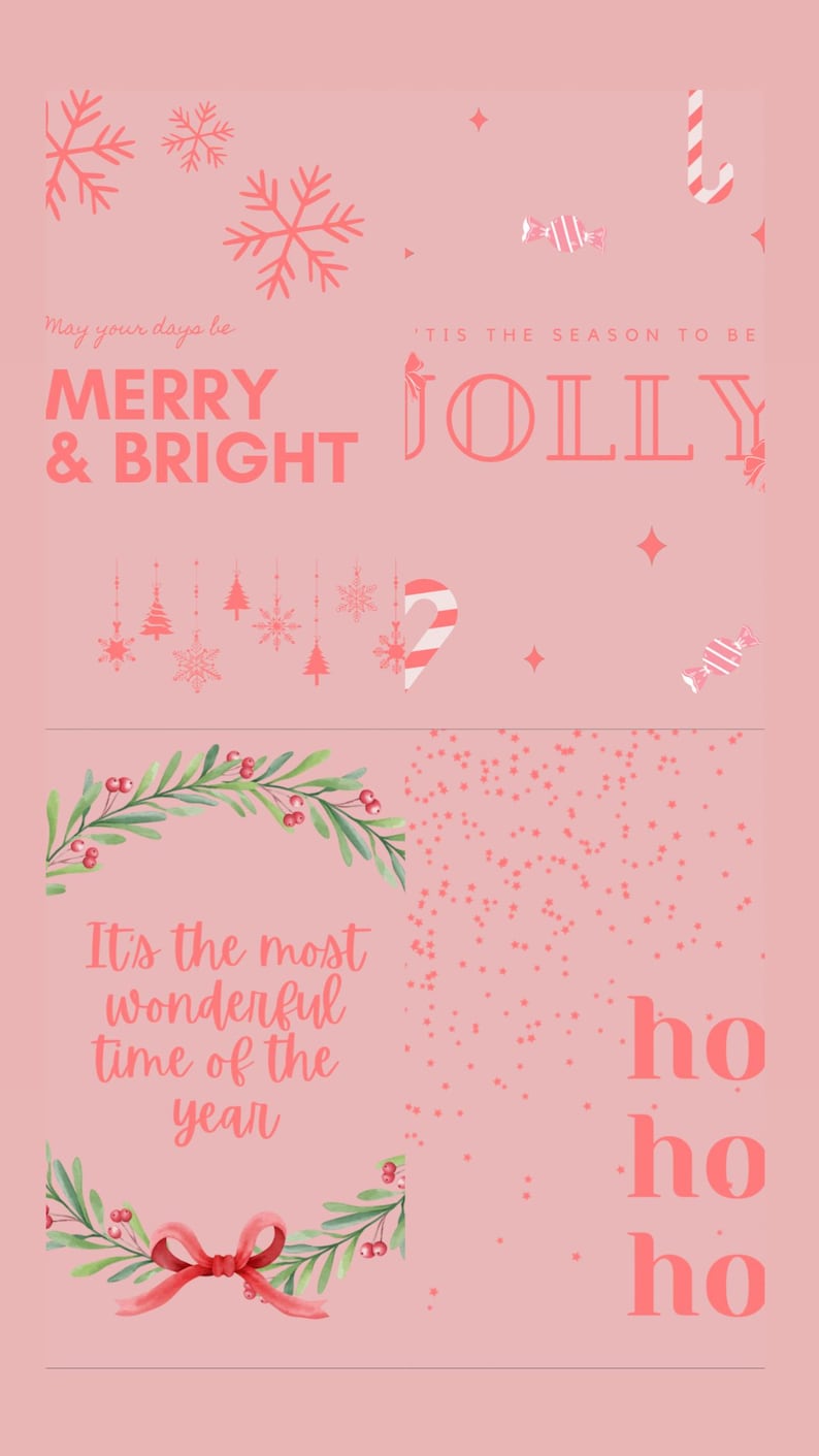Pink Christmas Posters - Festive Wall Art, Holiday Decor, Modern Pastel ...