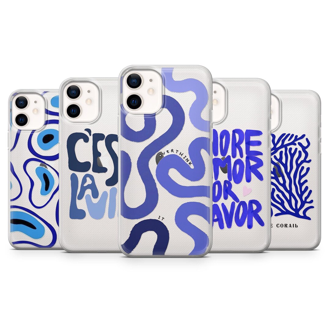 Clear Blue Phone Case Transparent Quote Minimalist Cover for iPhone 16 ...