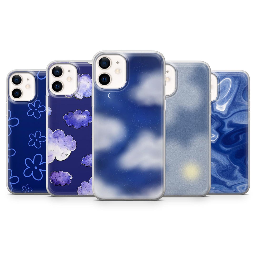 Blue Aesthetic Phone Case Sky Cloud Marble Flower Cover for iPhone 16 ...