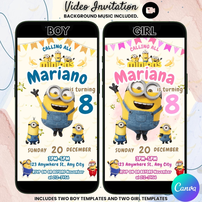 Plantilla Editable De Invitación De Cumpleaños De Los Minions En ...