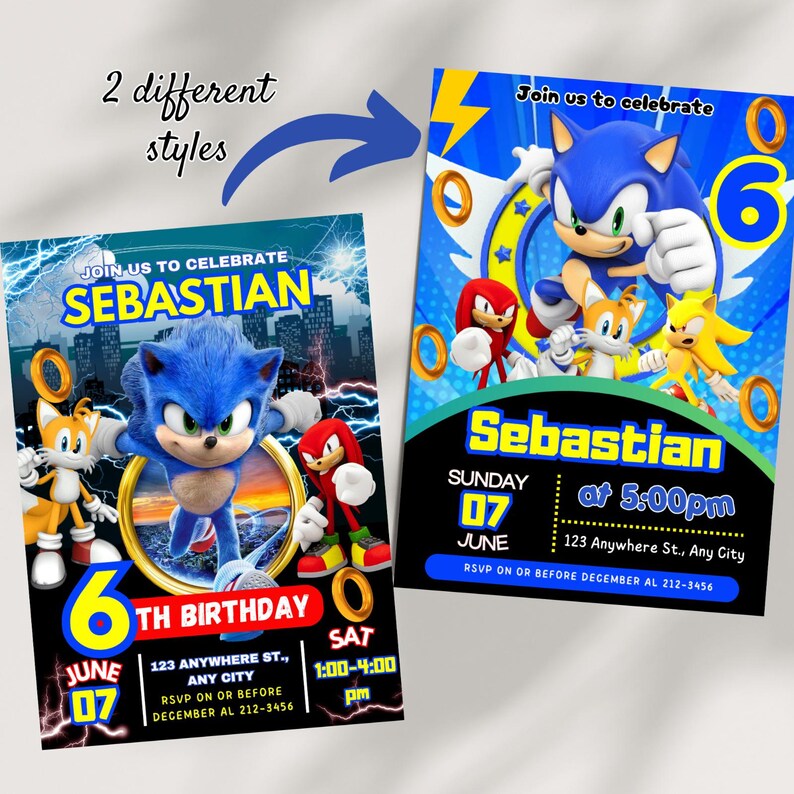 Sonic Birthday Invitation, Super Hedgehog Boys Party Invitation, Super ...