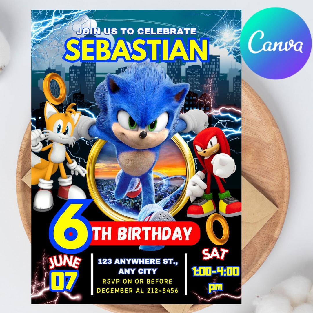 Sonic Birthday Invitation, Super Hedgehog Boys Party Invitation, Super ...