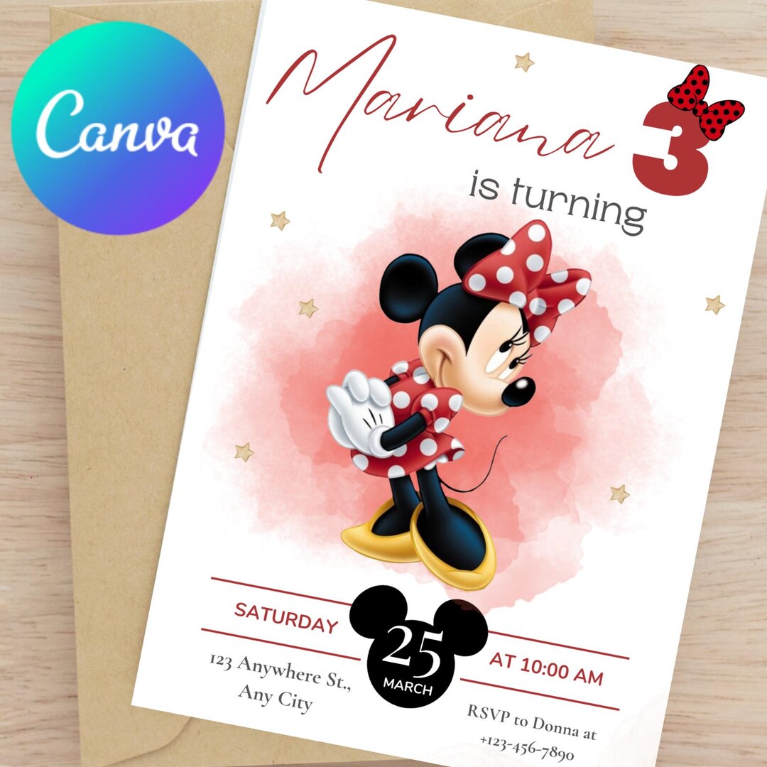Editable Light Pink Minnie Mouse Birthday Invitation, Girls Birthday ...