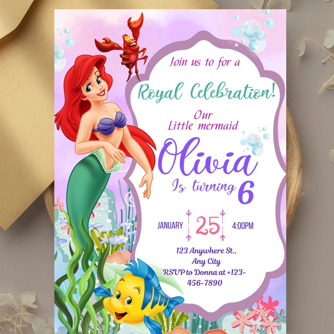 Invitación De Cumpleaños De La Sirenita, Invitación De Cumpleaños Ariel ...