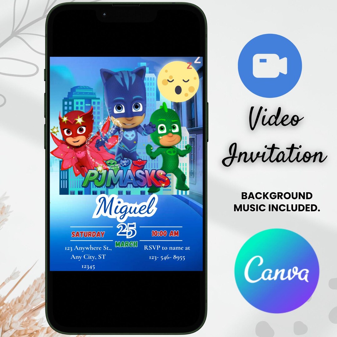 Pj Mask Editable Birthday Invitation Canva/invitation Card Pj Mask ...
