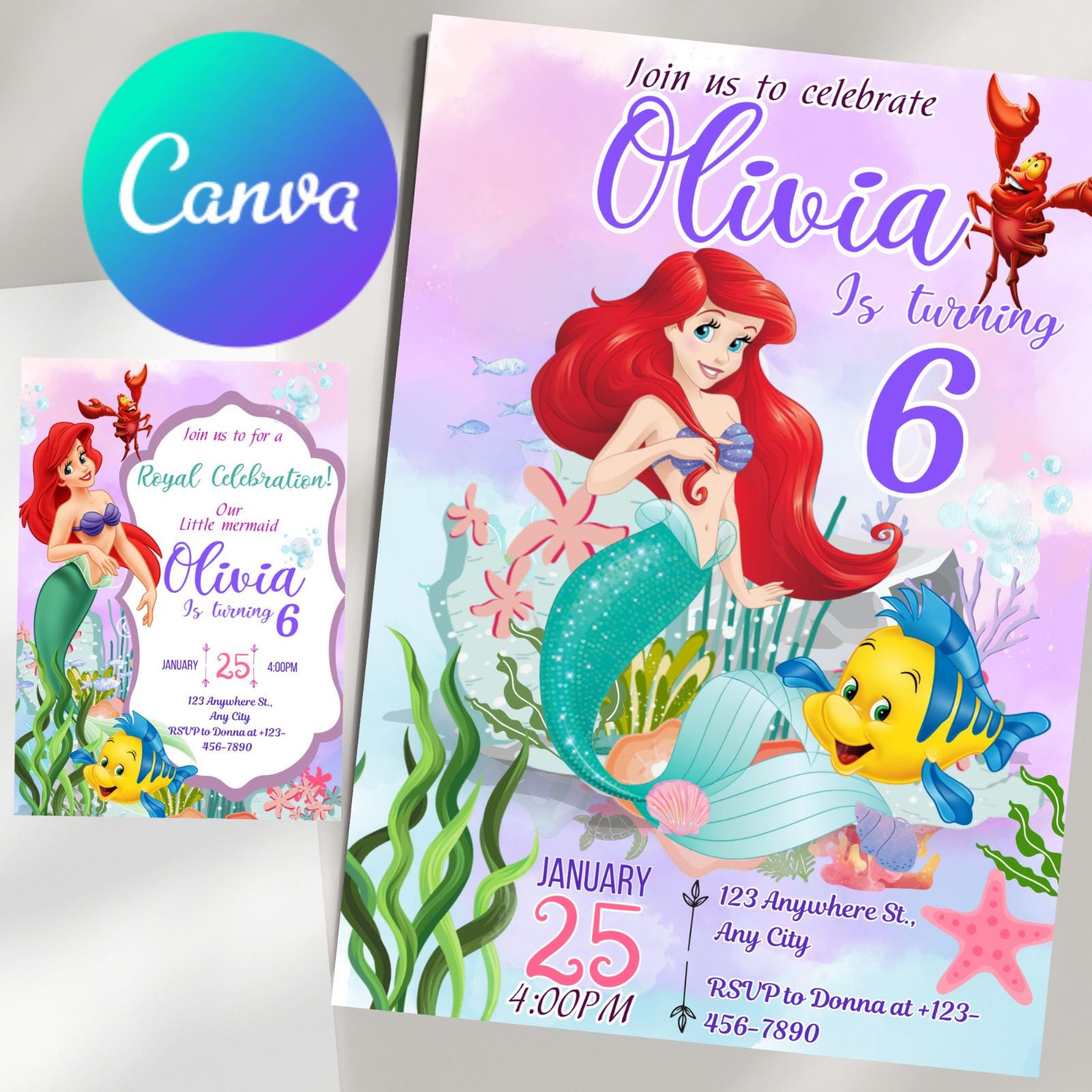 Invitación De Cumpleaños De La Sirenita, Invitación De Cumpleaños Ariel ...
