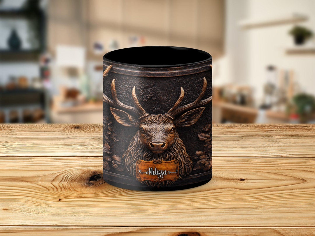 Personalized 3D Stunning Deer Accent Mug for Deer Lover, Embossed ...