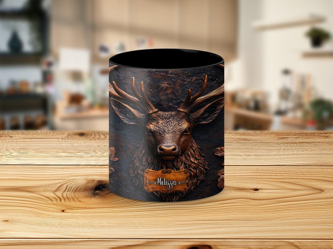 Personalized 3D Stunning Deer Accent Mug for Deer Lover, Embossed ...