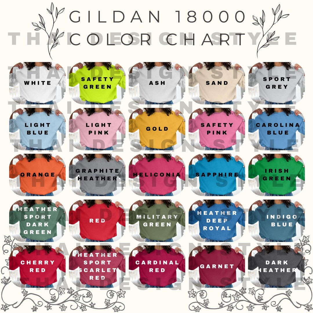 Gildan 18000 Color Chart, Gildan Color Chart, Gildan T-shirt Color ...
